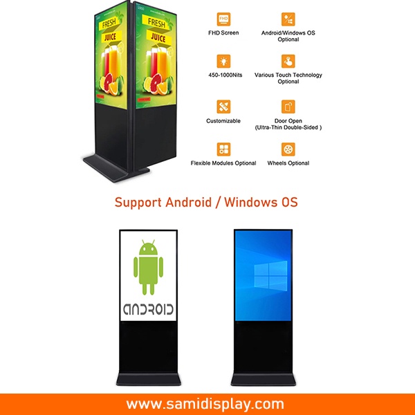 digital signage display 43 inch floor stand dual screen kiosk
